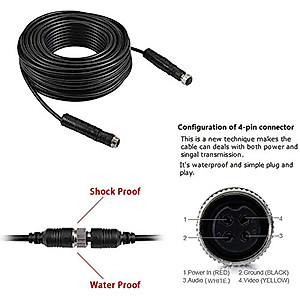 Backup Camera Cable 4PIN Video Power Aviation Extension Wire for Vehicle Car Camper Bus Van Truck Motorhome Trailer RV Reverse Rearview Monitor CCTV System Waterproof Shock Proof 65.7ft(20m)