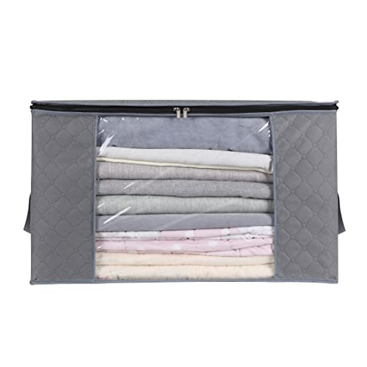 MANZOO Large Closet Organizers and Storage Bins Storage Bag Closet Organizer, Clothes Storage Containers with Reinforced Handle for Comforters, Blankets, Bedding,6PC Pack, 90L, Grey