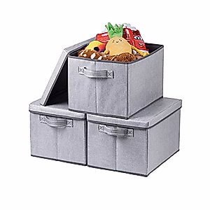 VENO Foldable Storage Bin with Lid, Sturdy Storage Box, Closet Organizer, Nursery Hamper, Collapsible Basket with Handle for Home, Bedroom, Playing Room, Office, Living Room (3-Pack, Jumbo, Gray)