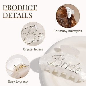 Bride Claw Hair Clip, Aileam White Acrylic Hair Clip Banana Barrettes, Rhinestone Bride Logo, Bachelorette Party Decorations Bridesmaid Gift Shower Wedding
