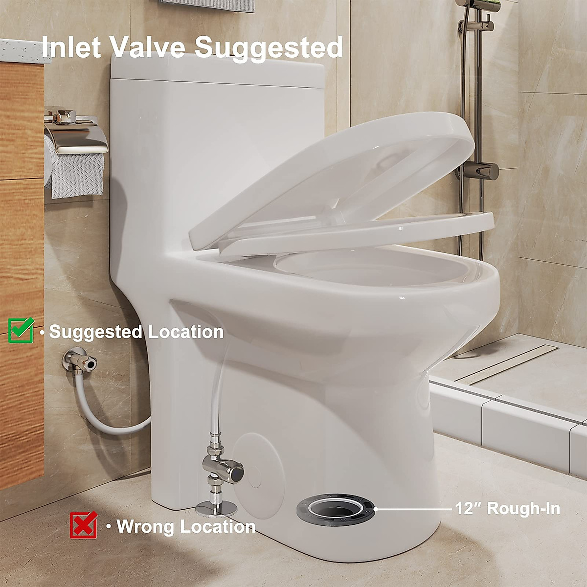 HOROW HWMT-8733 Small Compact One Piece Toilet For Bathroom, Powerful & Quiet Dual Flush Modern Toilet, 12'' Rough-In Toilet & Soft Closing Seat Include, 25"D x 13.4"W x 28.4"H, White