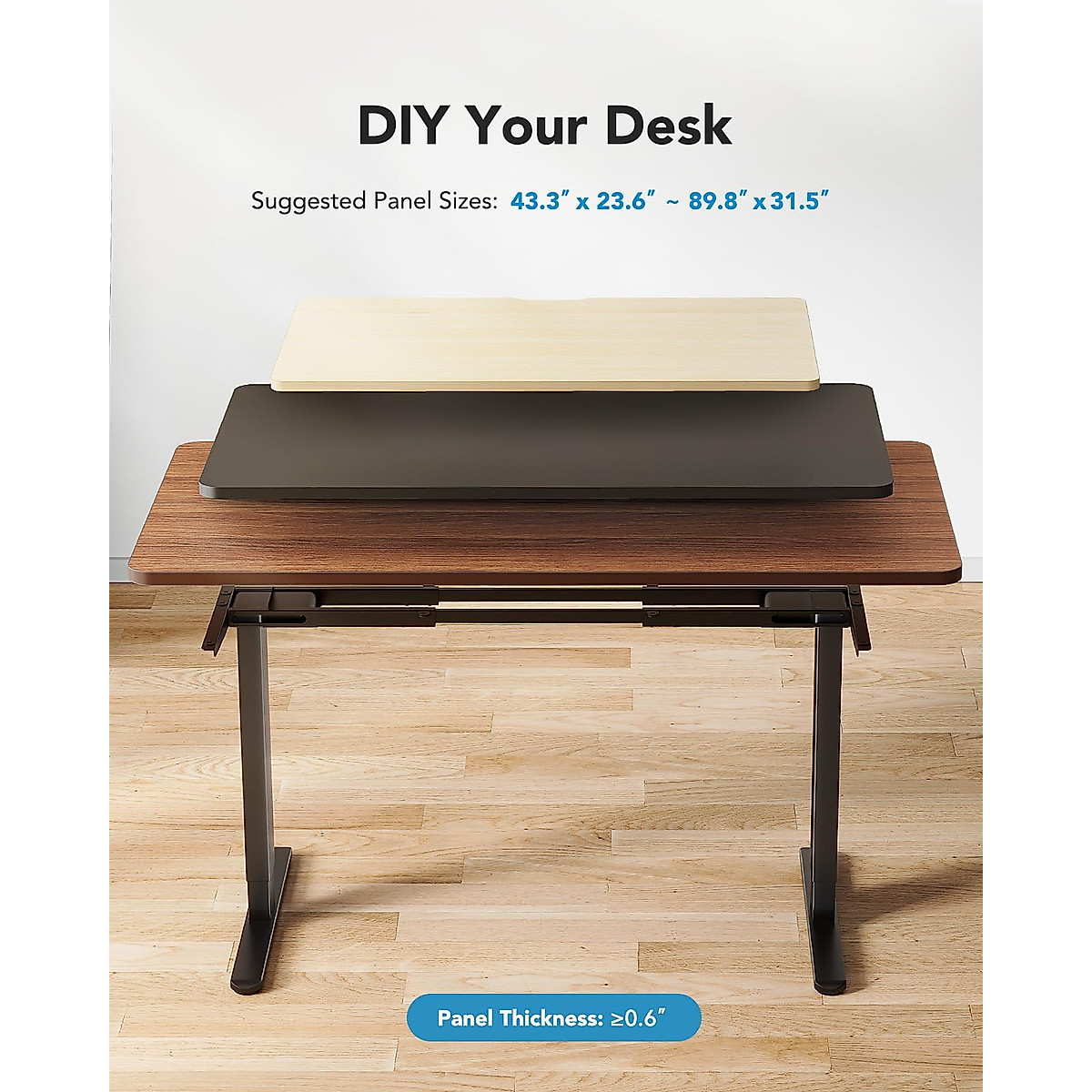 HUANUO 265 lbs Dual Motor Electric Standing Desk Frame, Thick T-Shaped Desk Legs Made of Automotive-Grade Steel, for Max 90″ x 31.5″ Desktop, Height Adjustable Desk Frame for Home Office, Frame Only