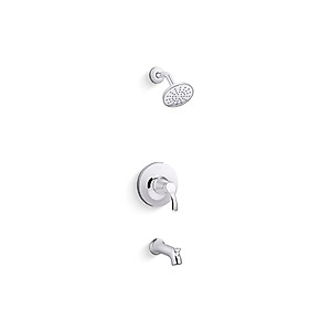 KOHLER TS27391-4G-CP Simplice Rite-Temp Bath and Shower Trim Set with Single-Function Showerhead 1.75 GPM, Diverter Bath Spout, Wall-Mount Shower Head and Bath Faucet, Polished Chrome