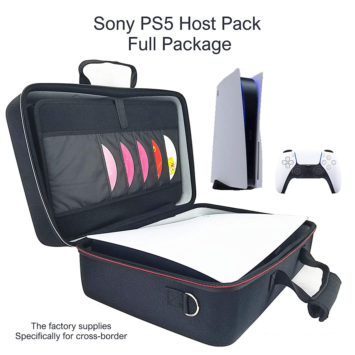 Storage Carry Case Bag for PS5 Consoles Controller Cable Travel Bag, Large Capacity PS5 Bag Shoulder Handbag, Waterproof Portable for Playstation Controller, PS5 Games, Gaming Headset, and Gaming Accessories (Black)