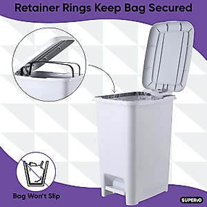 Superio Slim Trash Can with Foot Pedal – 6.5 Gallon Step-On Trash Can, Plastic Garbage Can with Lid, Trash Can for Bathroom, Bedroom, RV, Kitchen, Office, Patio, or Dorm – White Smoke