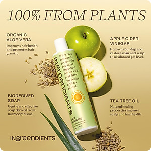Ingreendients Non Toxic Vegan Shampoo with Organic Ingredients, Apple Cider Vinegar & Tea Tree Oil - Sulfate Free, Color Safe, Paraben Free, Gluten Free, Cruelty Free, pH Balanced