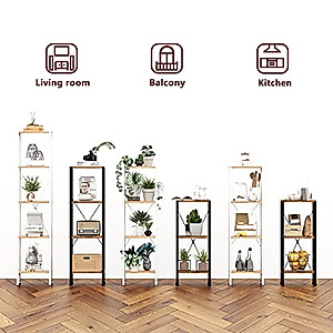 4 Tier Storage Shelves Narrow Shelf Unit Metal Shelves Shelf Free Standing Shelf Organisers Modern Shelf Ladder Shelf Bookshelf for Bathroom Kitchen Bedroom Hallway Steel & Wooden Black & Brown