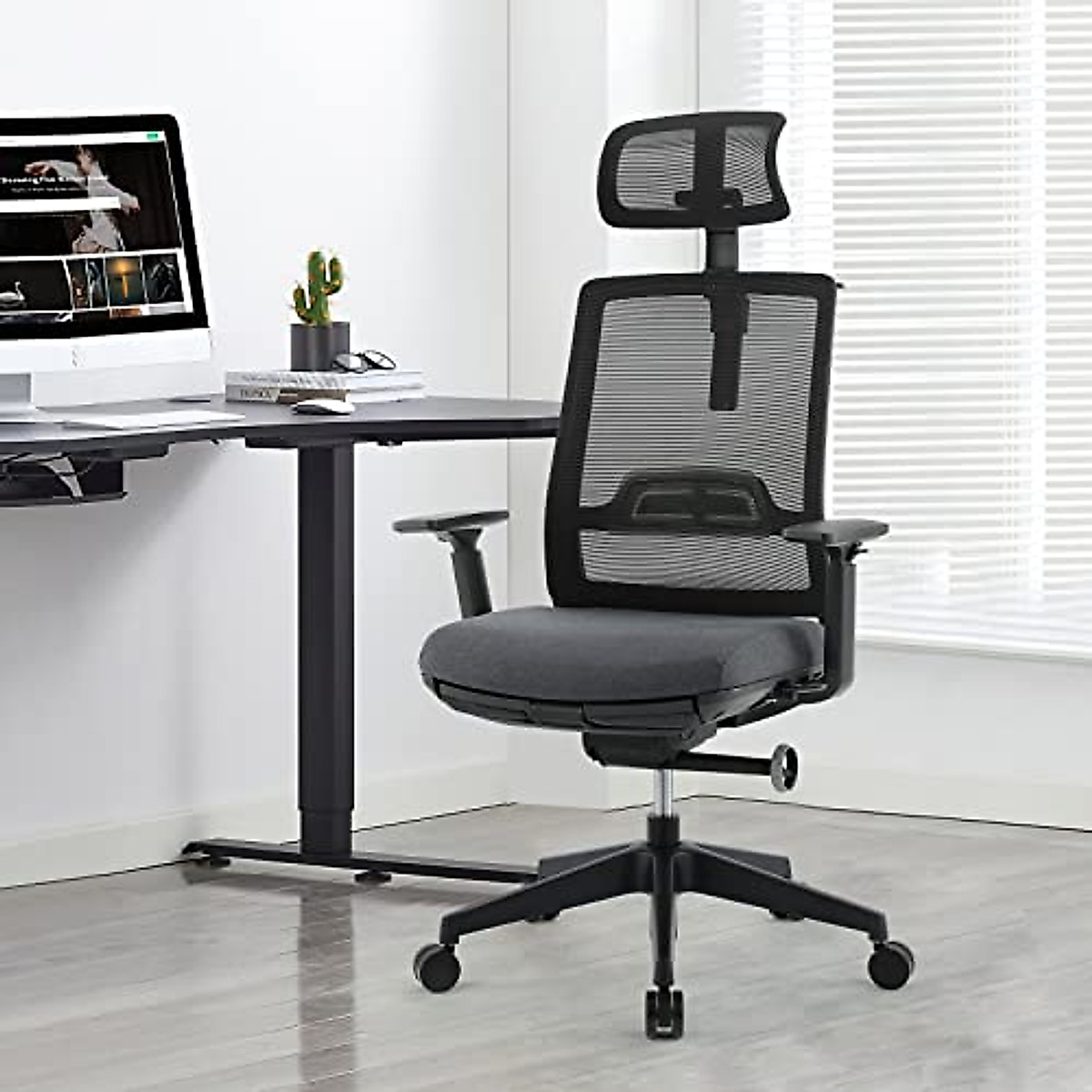 Home Office Desk Chair Ergonomic High Back Office Chair Mesh Office Chair Reclining Computer Chair Swivel Rolling Task Chair with Wheets, Coat Hanger and Adjustable Headrest Armrest, Grey
