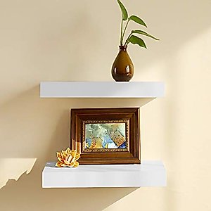 WELLAND New Chicago Floating Shelves Set of 2, 2" Thickness 9.25" Depth Floating Wall Shelves Ledge Shelves, 16-inch, White