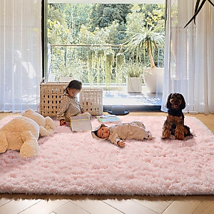 PAGISOFE Pink Rugs for Girls Bedroom 4x6 Ft Fluffy Cute Girls Room Decor Aesthetic Area Rug Kawaii Baby Nursery Rug Plush Playroom Rug Shag Teen Girls Rug Thick Fur Dorm Rug Living Room Carpet