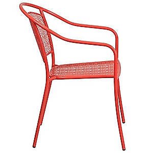 EMMA + OLIVER Commercial Grade Coral Indoor-Outdoor Steel Patio Arm Chair with Round Back