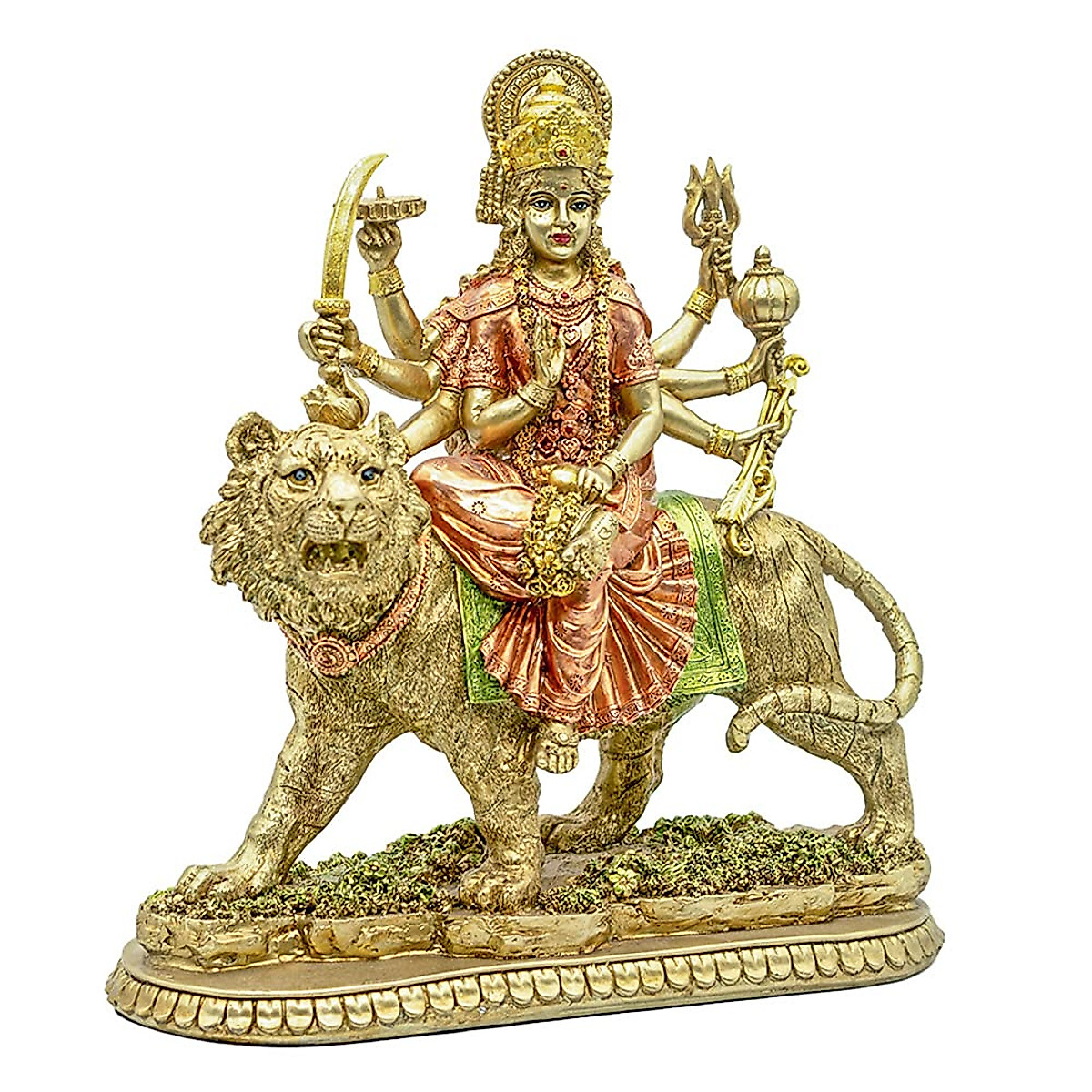 BangBangDa Hindu Goddess Durga Idol Statue - Durga On Tiger Figurine India Murti Home Mandir Temple Altar Puja Item Birthday Diwali Pooja Gifts for Indian Yoga Meditation Spritural Decor