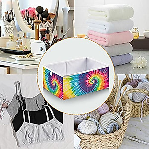 xigua Tie Dye Cube Storage Bin Large Collapsible Storage Box Canvas Storage Basket for Home,Office,Books,Nursery,Kid's Toys,Closet