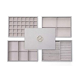 Vlando Jewelry Trays Stackable Showcase Display Drawer Organizer Storage- Multi-Purpose,Multiple Combinations, Large Capacity Multi-Layer Design and Fashion(Grey)