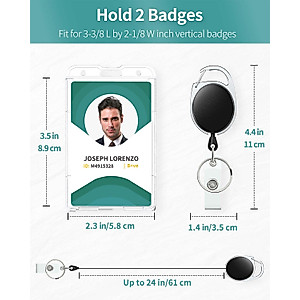 Pawfly Vertical 2-Card Badge Holder with Thumb Slots Hard Transparent PC Case Protector with Retractable Badge Reel Carabiner Clip for IDs Credit Cards Driver’s Licenses and Passes, 2 Pack