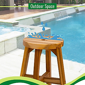 FRITHJILL 17.7-Inch Seat Stool, Round Wooden Counter Stool, Natural