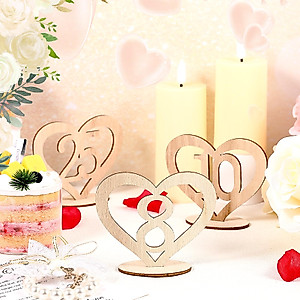 Blulu 40 Pieces Wooden Wedding Table Numbers Heart Shape 1-40 Table Numbers with Holder Base Standing Rustic Hollow Wood Table Numbers for Wedding Event Party Catering Decoration