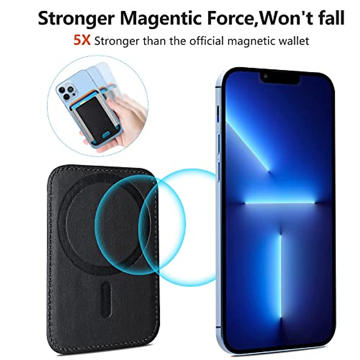 Magnetic Wallet Card Holder Compatible with MagSafe Wallet for iPhone 15/14/13/12 Series, Priume Vegan Leather, Magnetic Card Holder for Back of iPhone 15/14/13/12 Series, 7 Cards Holder, Black