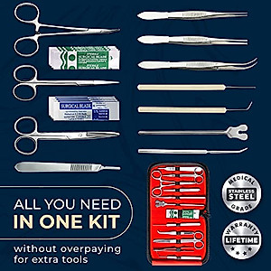 Advanced Dissection Kit Biology Lab Anatomy Dissecting Set with Stainless Steel Scalpel Knife Handle Blades for Medical Students and Veterinary by InstaSkincare (20 Pcs)