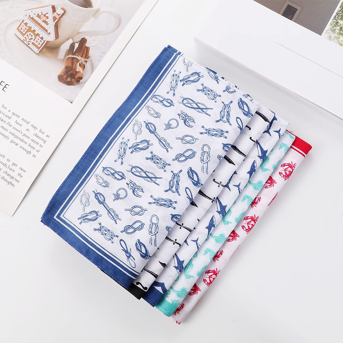 HOULIFE Women Cotton Handkerchiefs, 5/10 Pieces Soft Ladies Handkerchieves Assorted with Cartoon Pattern 15.7 x 15.7” (Mixed-5pcs)