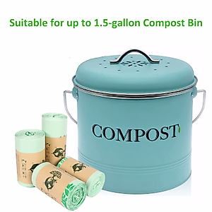 100% Compost Bags for Kitchen Countertop Compost Bin - 1, 1.2, 1.3, 1.5 Gallon, Kitchen Food Scrap Waste Compostable Small Trash Bags, ASTM D6400, US BPI and Europe OK Compost Home Certified, 100ct