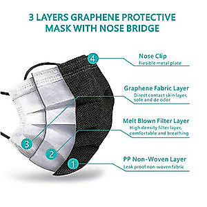 SuperHC 50 Pcs Graphene Protective Masks, Black Disposable Face Mask, Breathable 3-Layer Non-Woven Facemask, Lightweight Dust Protection Facial Masks for Adult Men Women Office Outdoor