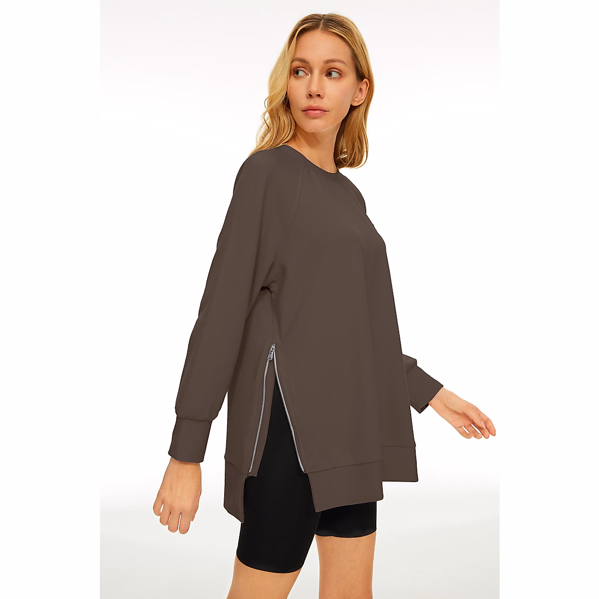 EFAN Womens Oversized Sweatshirts CrewNeck Pullover Soft Y2K Hoodies 2024 Fall Outfits Zipper Teen Girls Clothes Sweaters Coffee M