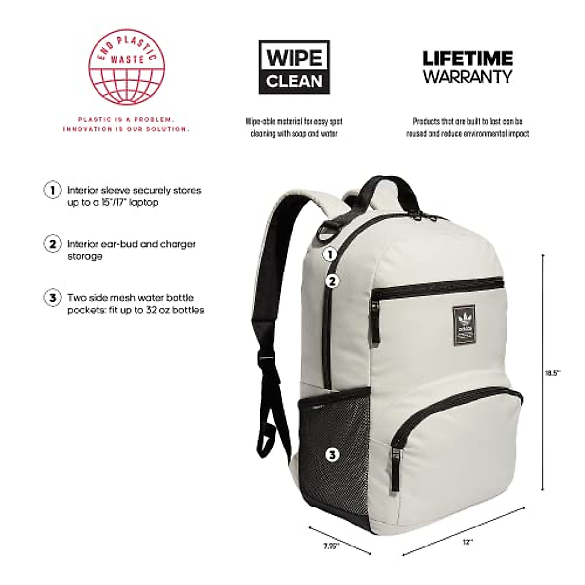 adidas Originals Originals National 2.0 Backpack, Alumina Beige/Black, One Size