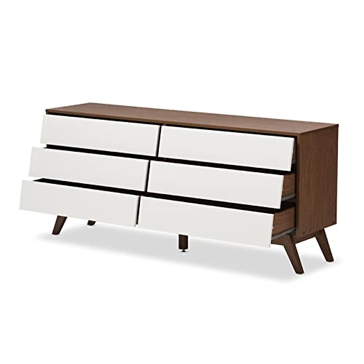 Baxton Studio Hildon Modern 6-Drawer Storage Dresser Mid-Century/Particle Board/MDF with PU Paper/White/Walnut Brown