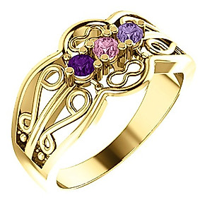 Family Mothers Ring 2 to 7 Birthstones in Silver,10k White or Yellow (yellow-gold)