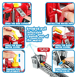 Dwi Dowellin Kids Fire Truck Toys for 3 4 5 6 Years Old Boys, Fire Rescue Vehicle with Shooting Water,Lights and Sounds