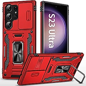 SEFING Phone Case S23 Ultra, for Galaxy S23 Ultra Phone Case with Stand, Slide Camera Cover, 360°Ring Magnetic Kickstand, Heavy Duty Shockproof Anti-Scratch Rugged Case for Samsung S23 Ultra (Red)