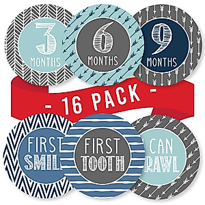 16 Monthly Baby Milestone Stickers Boy - Blue Baby Monthly Milestone Stickers for Baby Boy, Milestone Baby Monthly Stickers, Baby Month Stickers for Baby Photo Props, Monthly Baby Stickers Boy