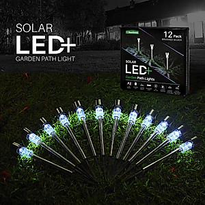 Outdoor Solar Lights Landscape Lighting: Deluxe 12 Pack Stainless Steel Solar Powered LED Patio Lights - Outside Pathway Deck Garden or Home Security Driveway & Backyard Path Light for Lawn or Walkway