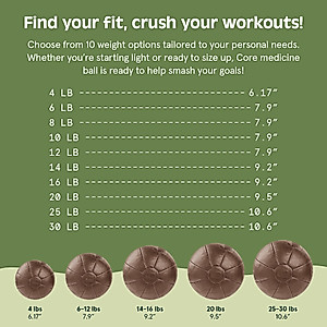 Retrospec Core Weighted Medicine Ball 4, 6, 8, 10, 12, 14, 16, 20, 25, 30 lbs, Soft Touch Vegan Leather with Sturdy Grip for Strength Training, Recovery, Balance Exercises and Other Full-Body Workouts