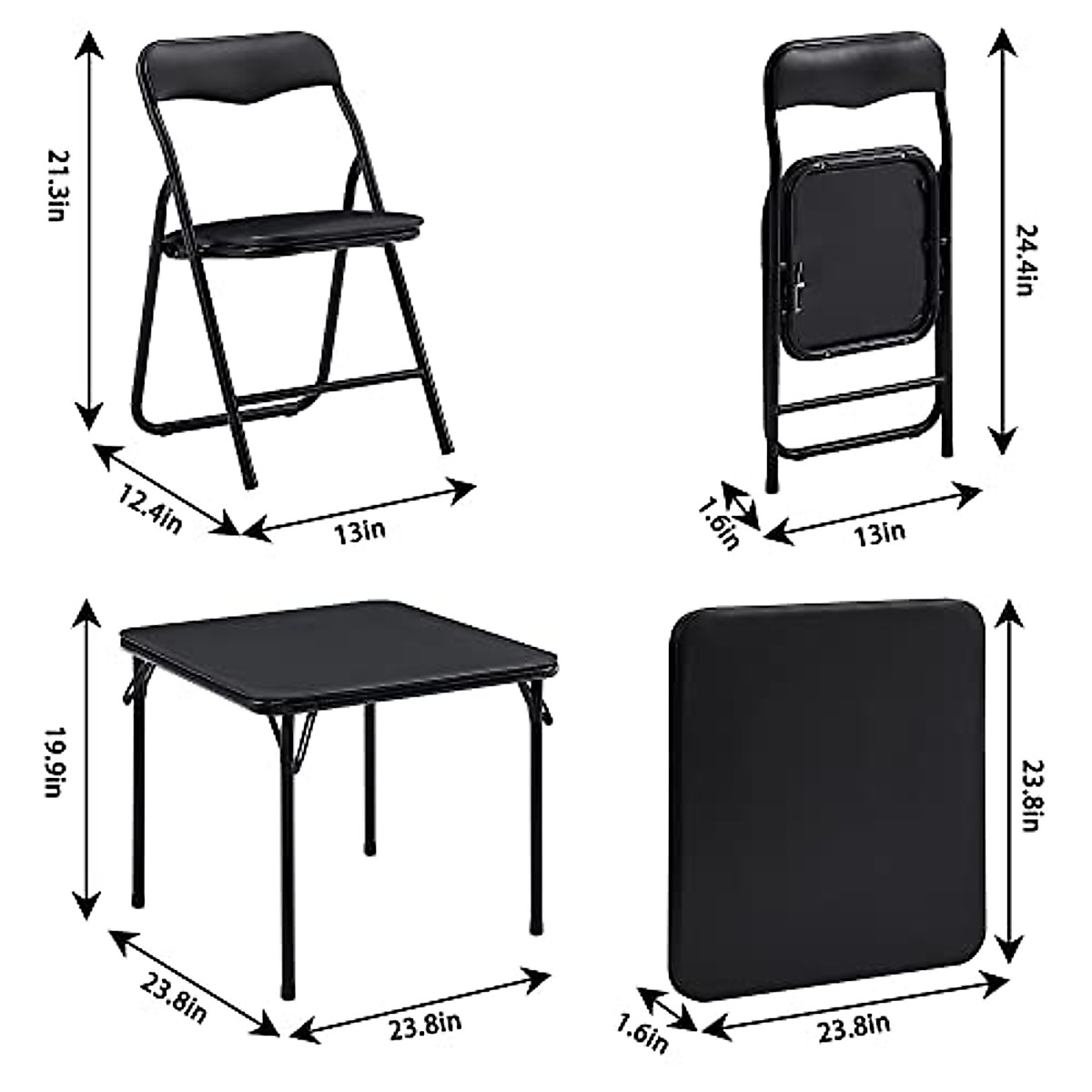 VECELO Kids Folding Activity Table and Chairs 3 Pcs Set, Portable, with Ultra Soft PU Padded Cushion, 3 Pieces, Black