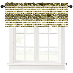Funnywall88 Curtain Valance for Kitchen, White Gold Stripes Small Window Treatment Valance Curtains Rod Pocket Valances for Living Room,Dining Room,Bedroom,Kitchen Valance 54"x18"
