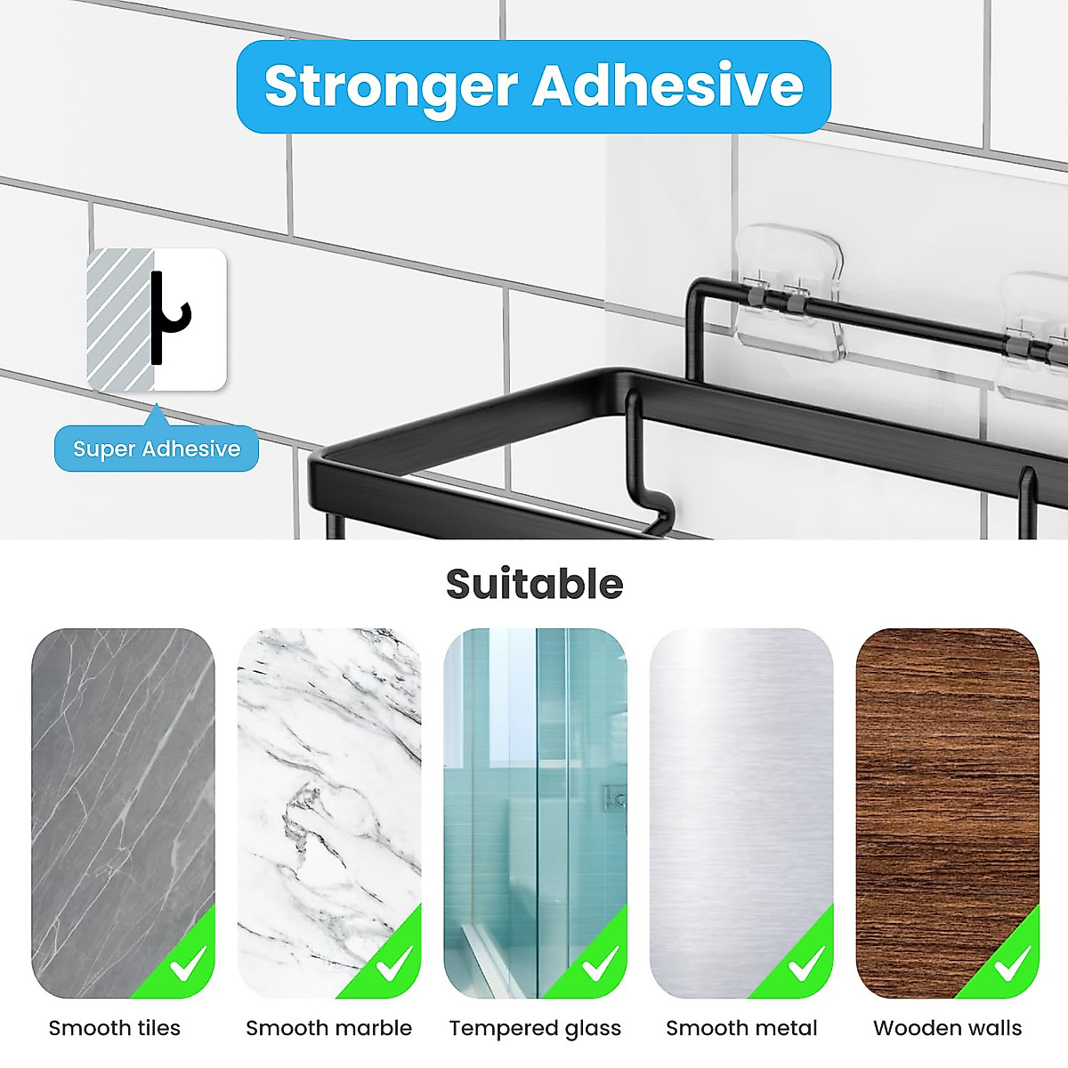2 Pack Shower Caddy Adhesive Replacement, Shower Shelf Adhesive Replacement, Strong Shower Adhesive Strips for Shelf, Caddy, Rack, and Basket Holder