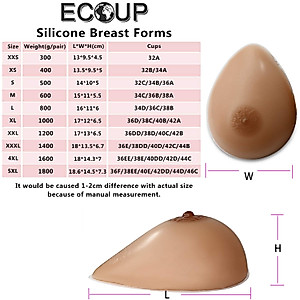 Ecoup 800g/Pair C Cup Brown Silicone Breast Forms Self-Adhesive Fake Breasts for Transgender (Wheat, L - 800g/Pair（1.78 lb/Pair) - Cup C