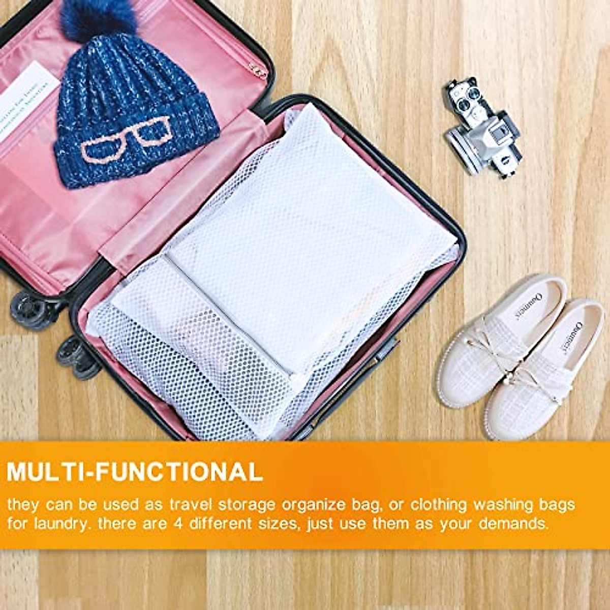 Washable Garment Delicates Laundry Bags - Simply JT Pack of 4 (1XL, 1L, 1M, 1S). Durable 120g Honey Comb Mesh Reusable Washing Bag for Underwear Bra Lingerie Clothes and Organization for Travel