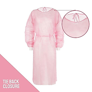 Nobles Universal Size Pink Disposable Isolation Gowns - Latex-Free Gown is Fluid Resistant with Knitted Cuffs - Medical & PPE Gowns - Ideal Safety Protection for Women & Men (Case of 50)