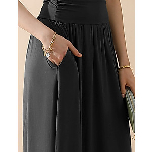 DOUBLJU Casual High Waisted Maxi Skirts with Pocket Elastic Wide Waist Band Flare Long Basic Skirts for Women Trendy Summer