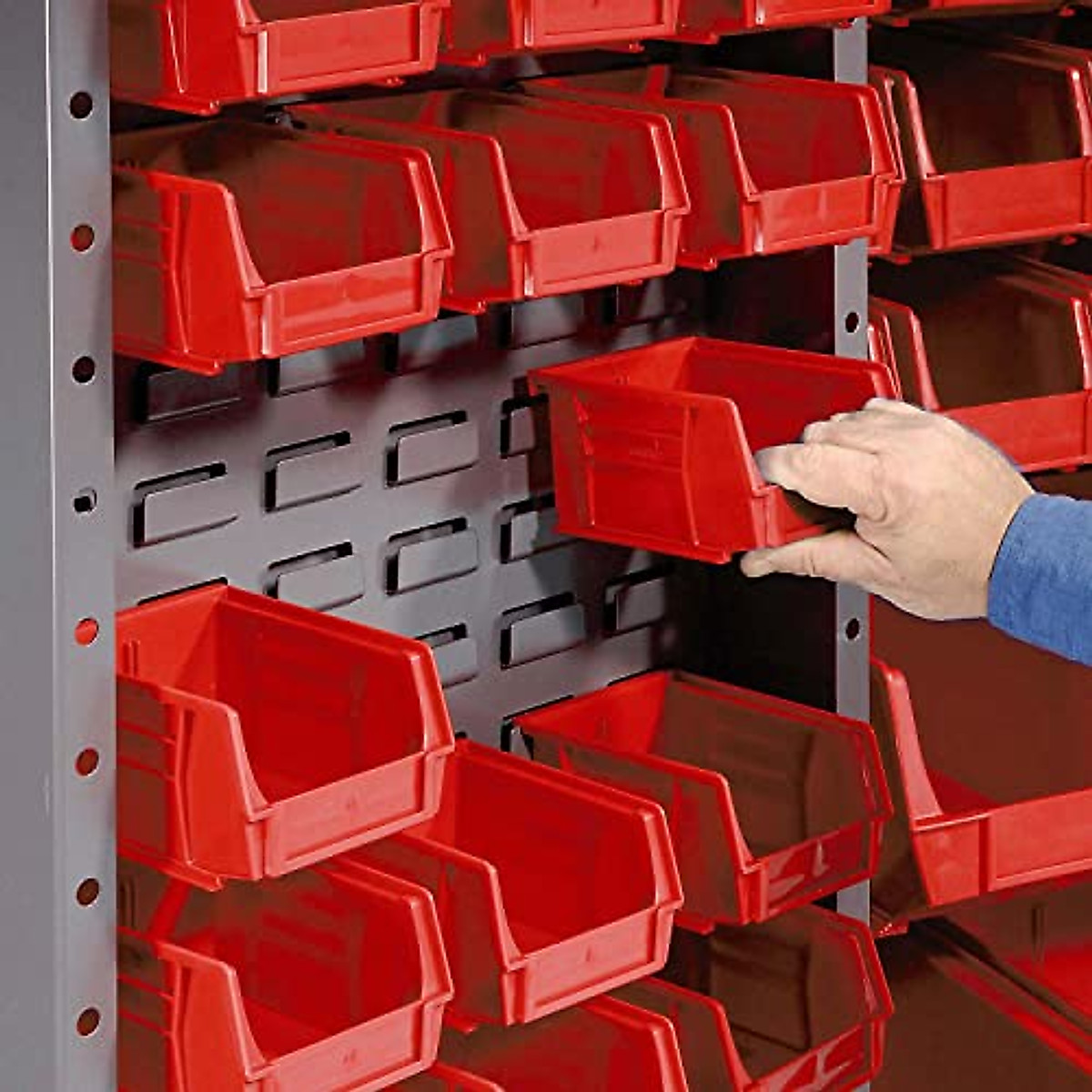 Global Industrial Bin Cabinet with 72 Red Bins, 38x24x72, Unassembled