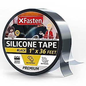 XFasten Self Fusing Silicone Tape Black 1" X 36-Foot, Silicone Tape for Plumbing, Leak Seal Tape Waterproof, Silicone Grip Tape, Rubber Tape Thick for Pipe, Hose Repair Tape, Stop Leak Tape