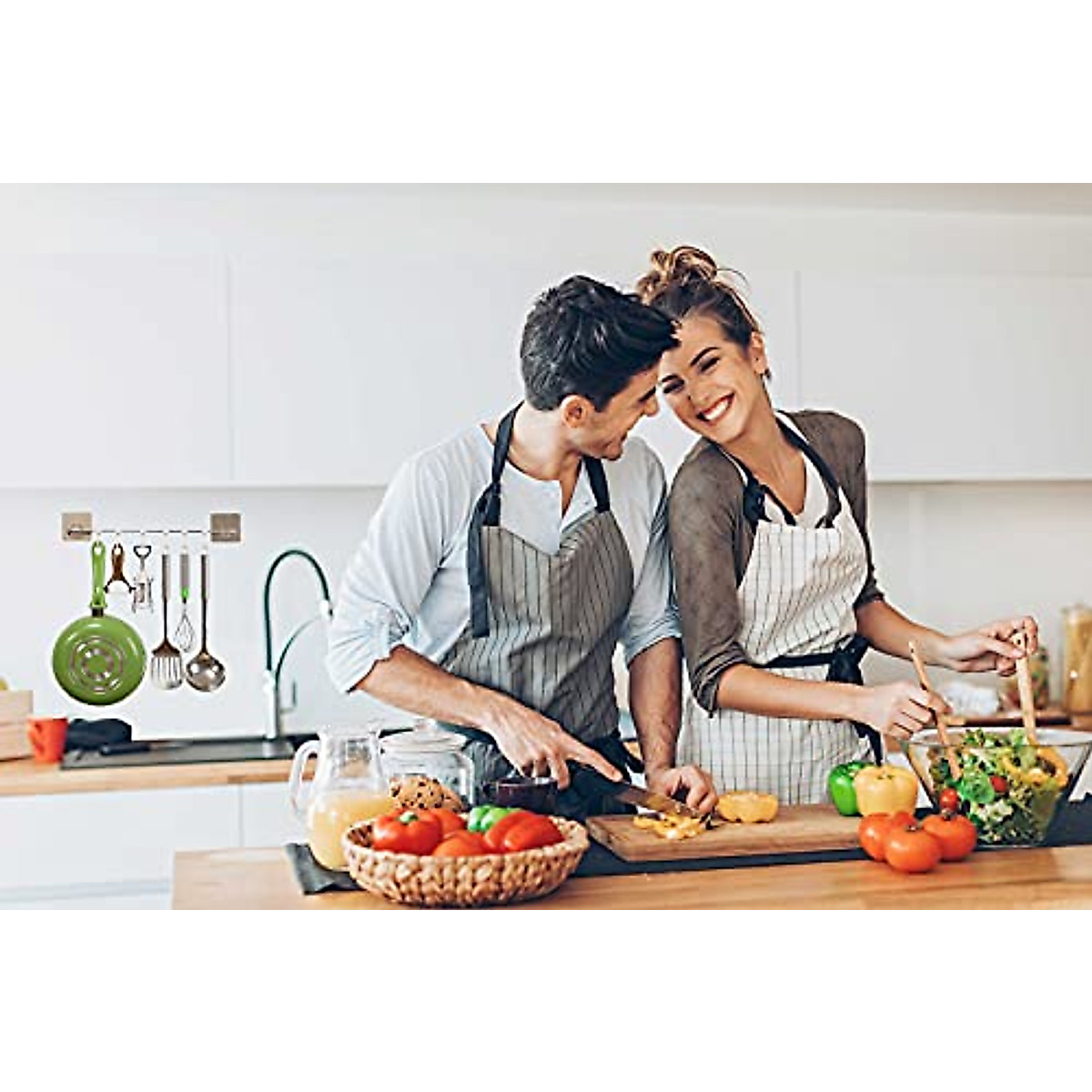 MELOYOU Kitchen Rail Utensil Rack Organizer Wall Mount with 12 Sliding Hooks No Drilling Hanging Rack for Kitchen,Pot Pan,Towel Pack of 2