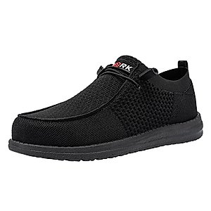 LARNMERN Slip On Steel Toe Shoes Men Lightweight Comfortable Lounging Walking Sneakers Safety Work Steel Toe Loafers(8.5 Men, Black)