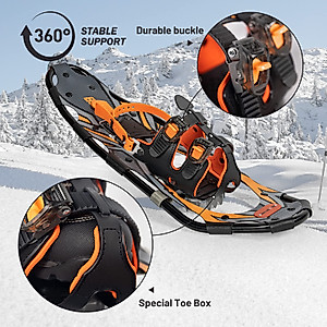 G2 21 Inches Orange Light Weight Snowshoes for Women Men Youth, Set with Trekking Poles, Tote Bag, Special EVA Padded Ratchet Binding, Heel Lift, Toe Box