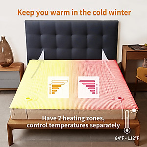 Allyouland Heated Mattress Pad Queen Size Dual Control- Electric Mattress Pad 60x80+15 inches 6 Heat Settings Adjustable 1-10 Hour Auto-Off ETL Certified Fast Heat Overheat Protection Machine Washable