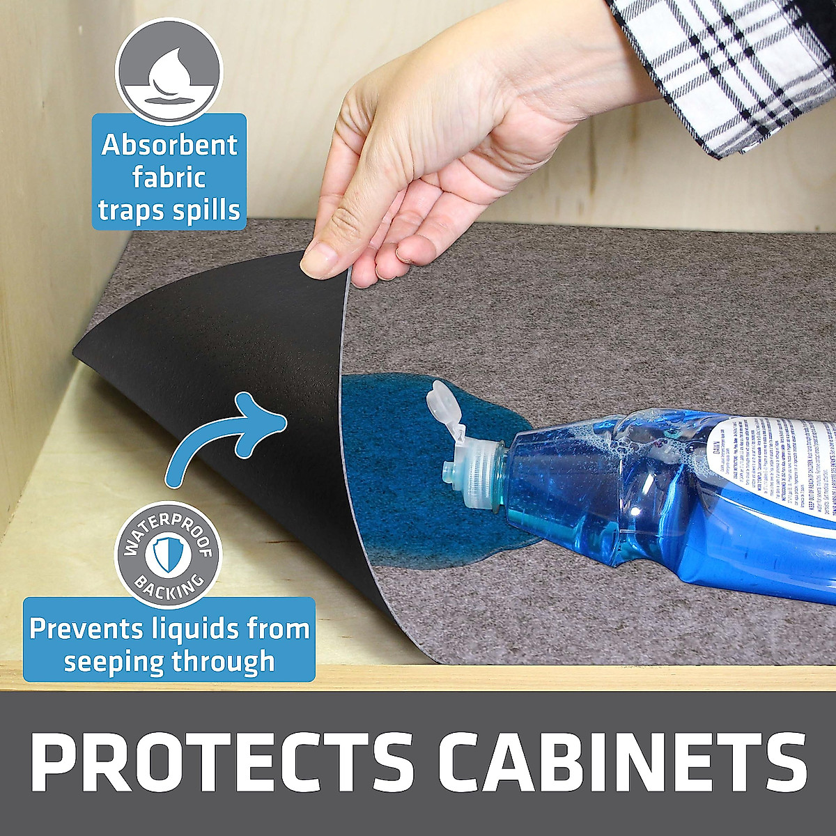 Drymate Premium XL Under Sink Mat, Waterproof Cabinet Protection Mats for Kitchen & Bathroom, Absorbent Shelf Liners, Slip-Resistant, Non-Adhesive, Machine Washable (USA Made)(24”x59”)(Light Grey)