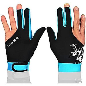 Man Woman Elastic 3 Fingers Show Gloves for Billiard Shooters Carom Pool Snooker Cue Sport - Wear on The Right or Left Hand 1PCS (Sky Blue, L)